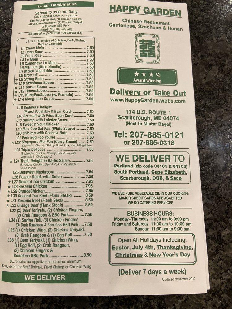 Menu at Happy Garden restaurant, Scarborough