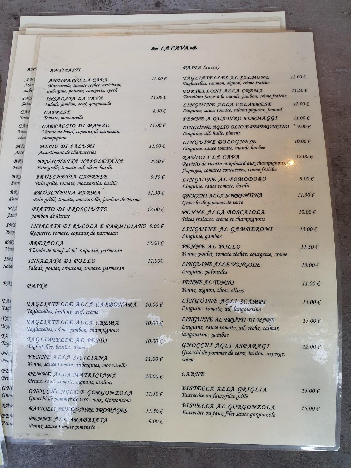 Menu at La Cava restaurant, Montrouge