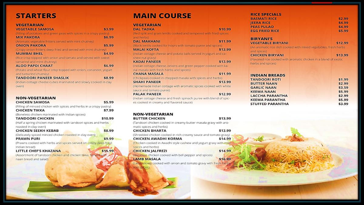 Menu at Little Chef The Indian Eatery restaurant, Sydney