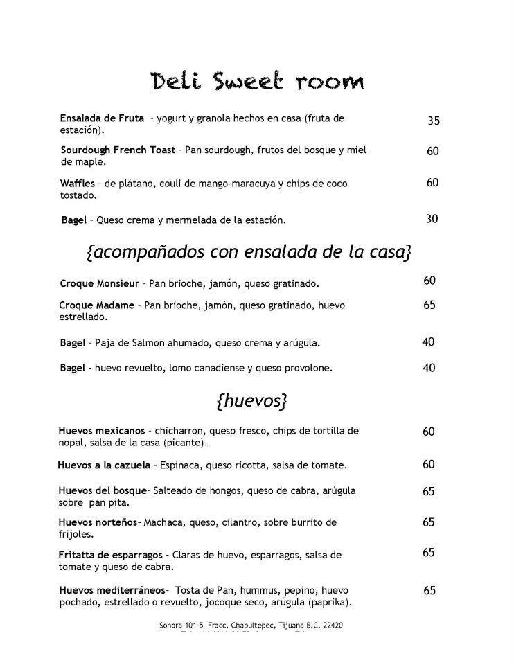 Menu at Sweet Room, Tijuana