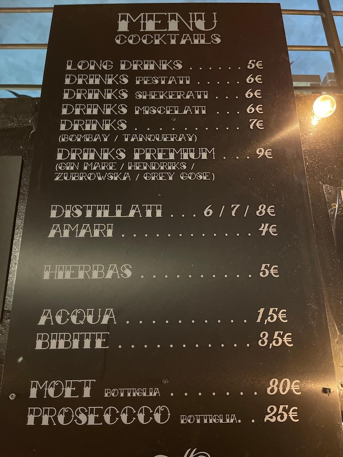 Menu at Tattoo cafè (drinks, beer and shot) pub & bar, Turin