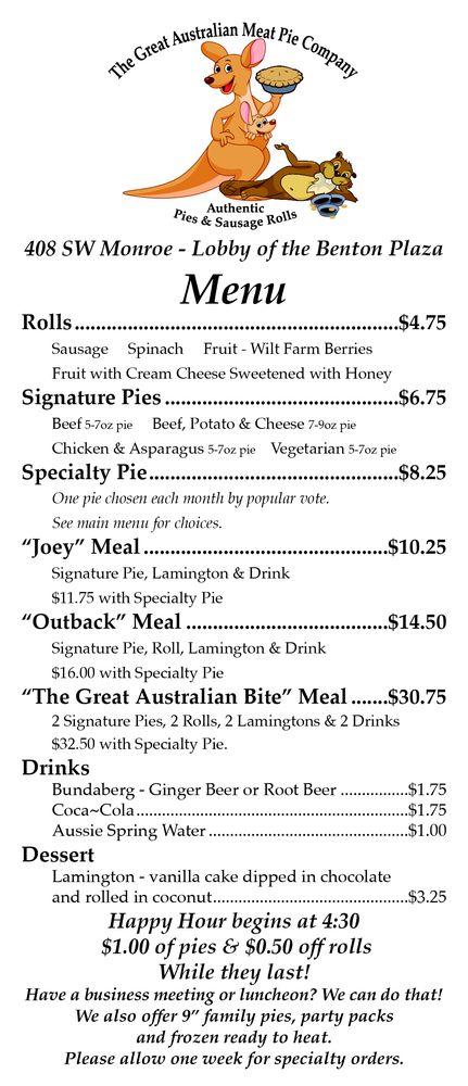 Menu at The Corvallis Meat Pie Shop desserts, Corvallis