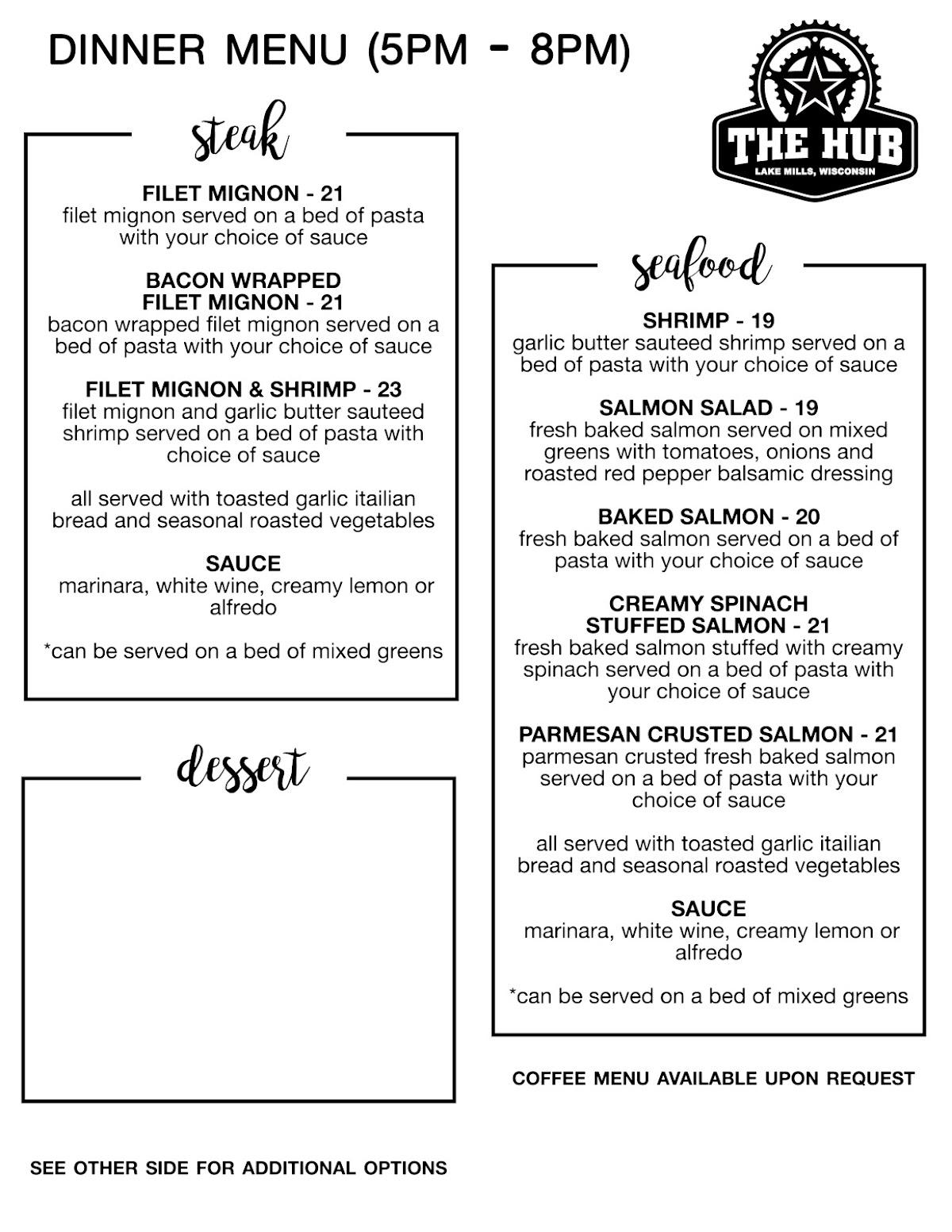 Menu at The Hub pub & bar, Lake Mills