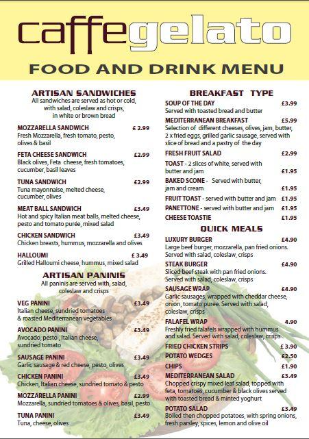 Menu at Newland Caffe Gelato restaurant, Hull, Newland caffe gelato