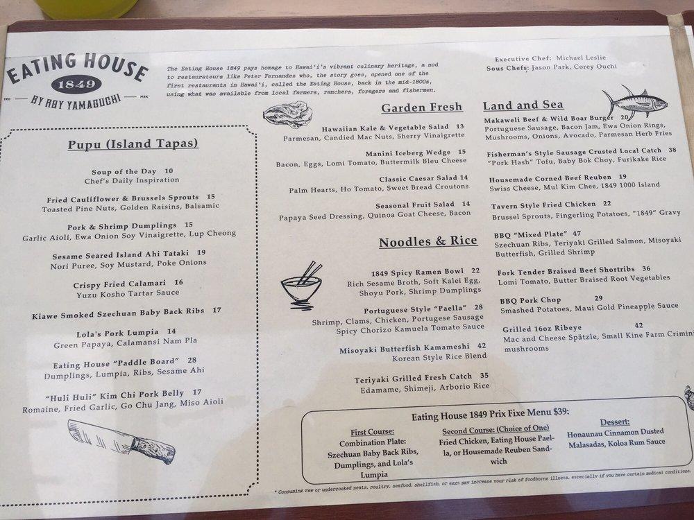 Menu at Eating House 1849 Waikiki - International Market Place ...