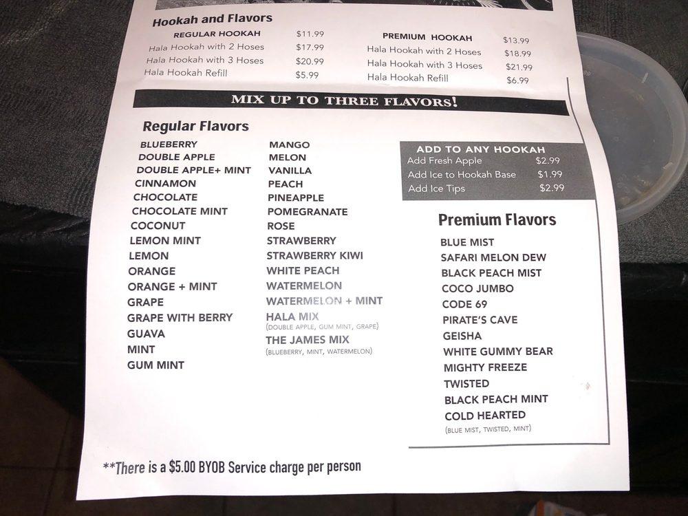 Menu at Hala Cafe, San Antonio