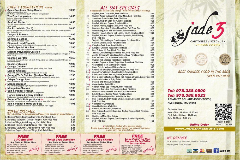 Menu at Jade III restaurant, Amesbury