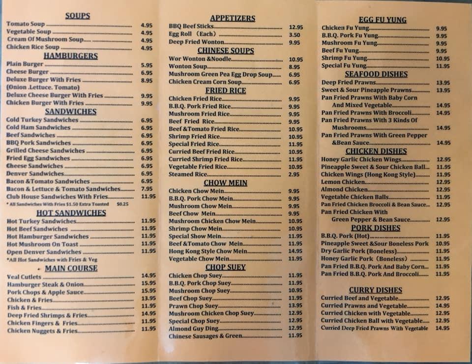 Menu at Jade Springs Restaurant, Lytton, Shaw Spring resort