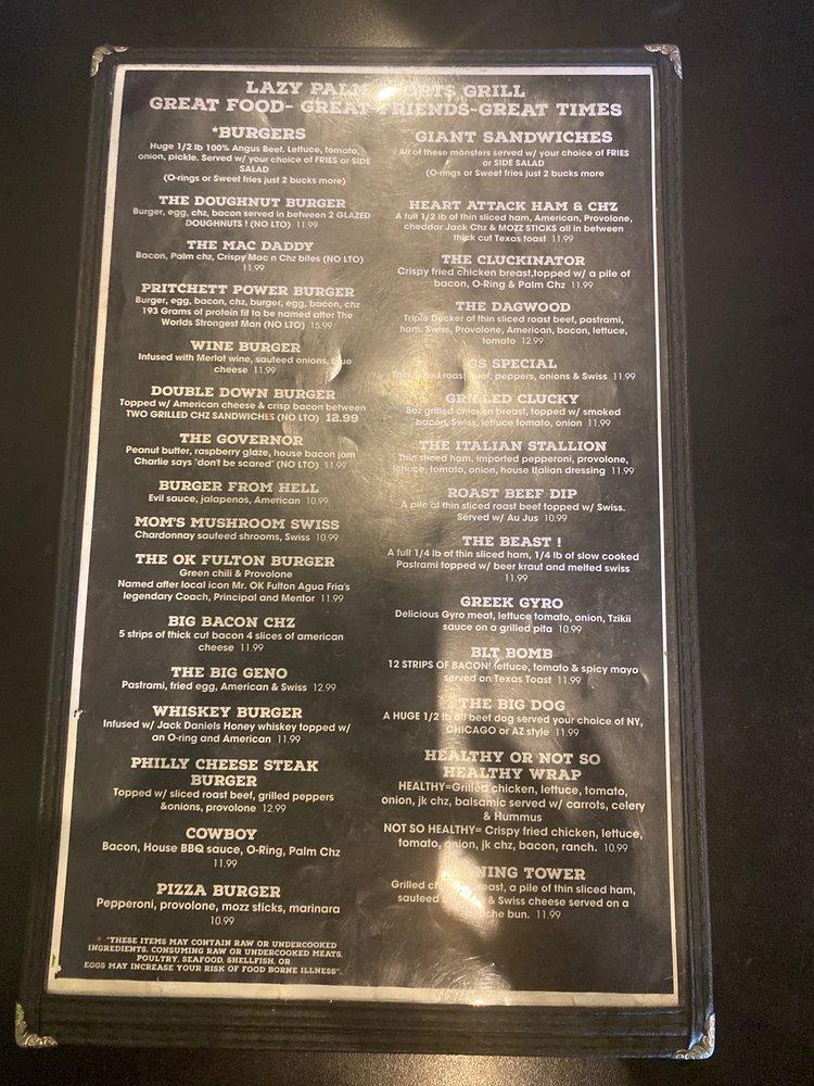 Menu at Lazy Palm Sports Grill pub & bar, Litchfield Park