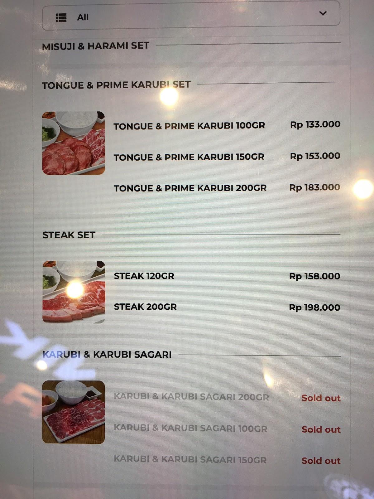 Menu at Yakiniku Like Trans Studio Mall Bandung restaurant, Bandung