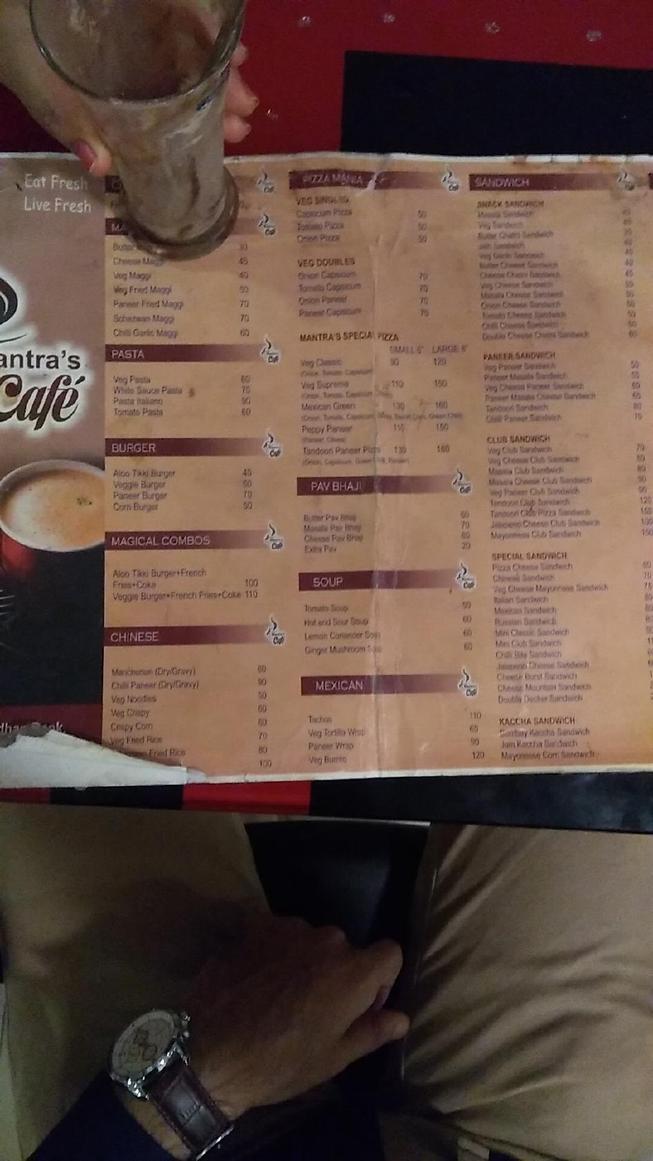 Menu at mantra cafe, Khargone