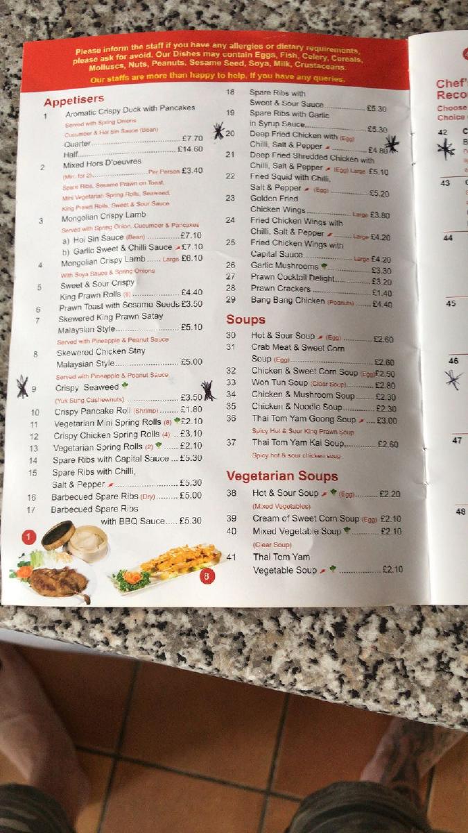 Menu at Beijing fast food, Felixstowe