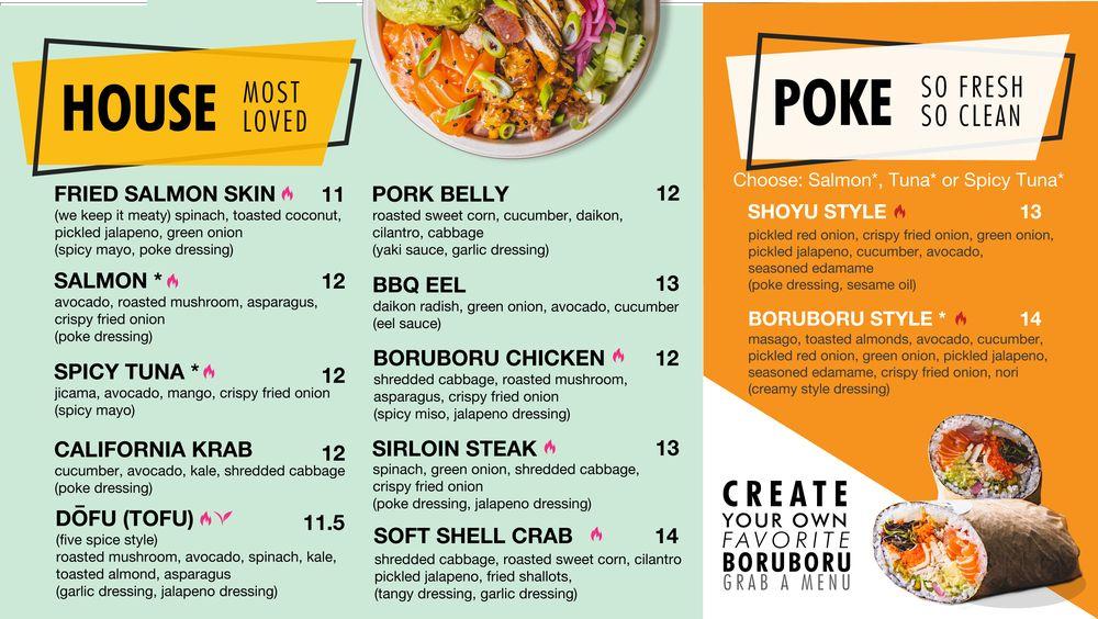 Menu at Boru Boru - Sushi Burrito + Ramen + Bowl restaurant, Tallahassee
