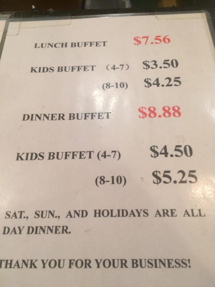Menu at New China Buffet restaurant, Portland