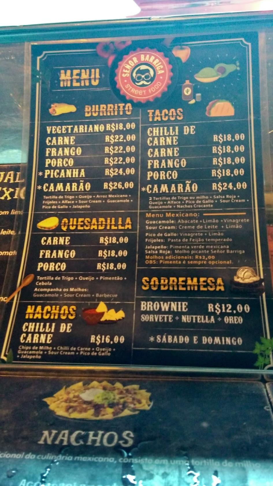 Menu em Señor Barriga, Aracaju, Praça Alda Teixeira