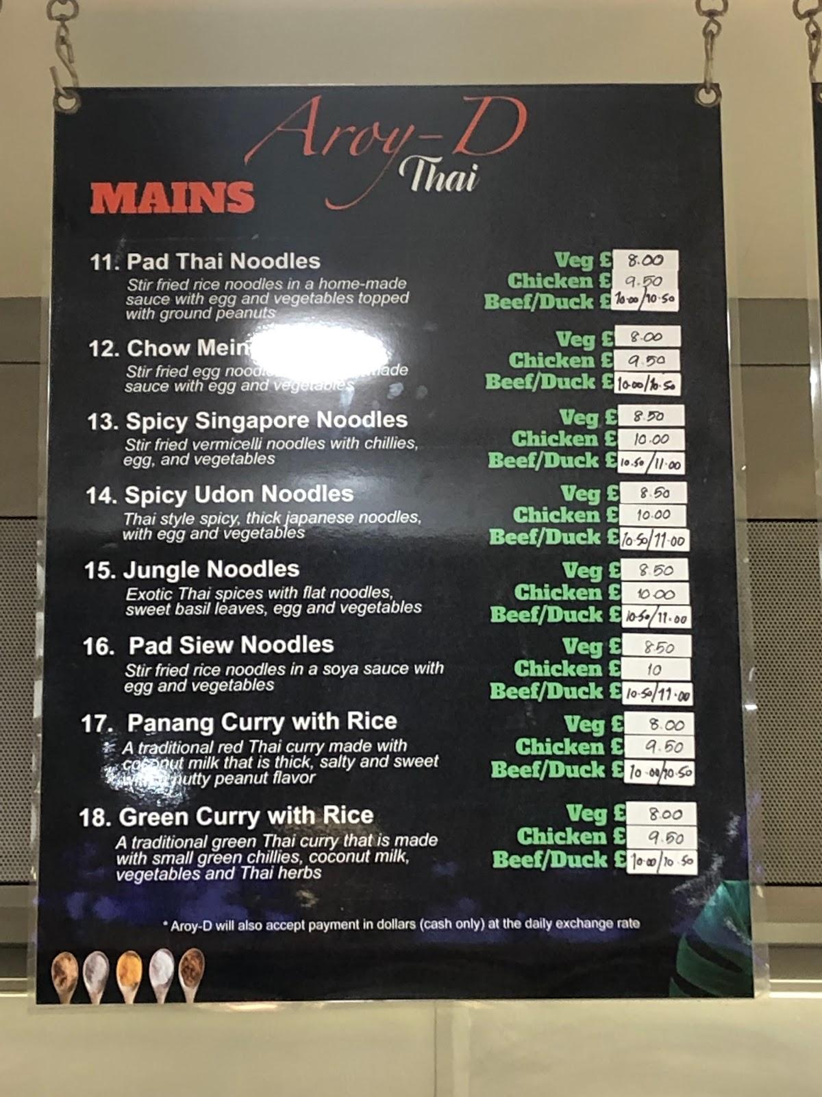 Menu at Aroy-D Thai restaurant, Beck Row
