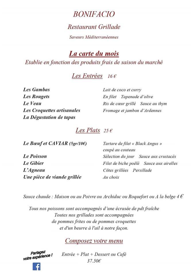 Menu au Bonifacio, Saint-Ghislain, Rue d'Ath 17