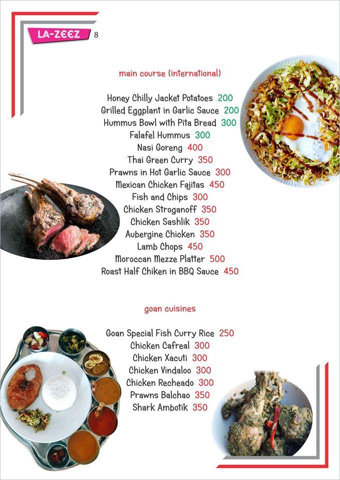 Menu at La-zeez GOA, Calangute