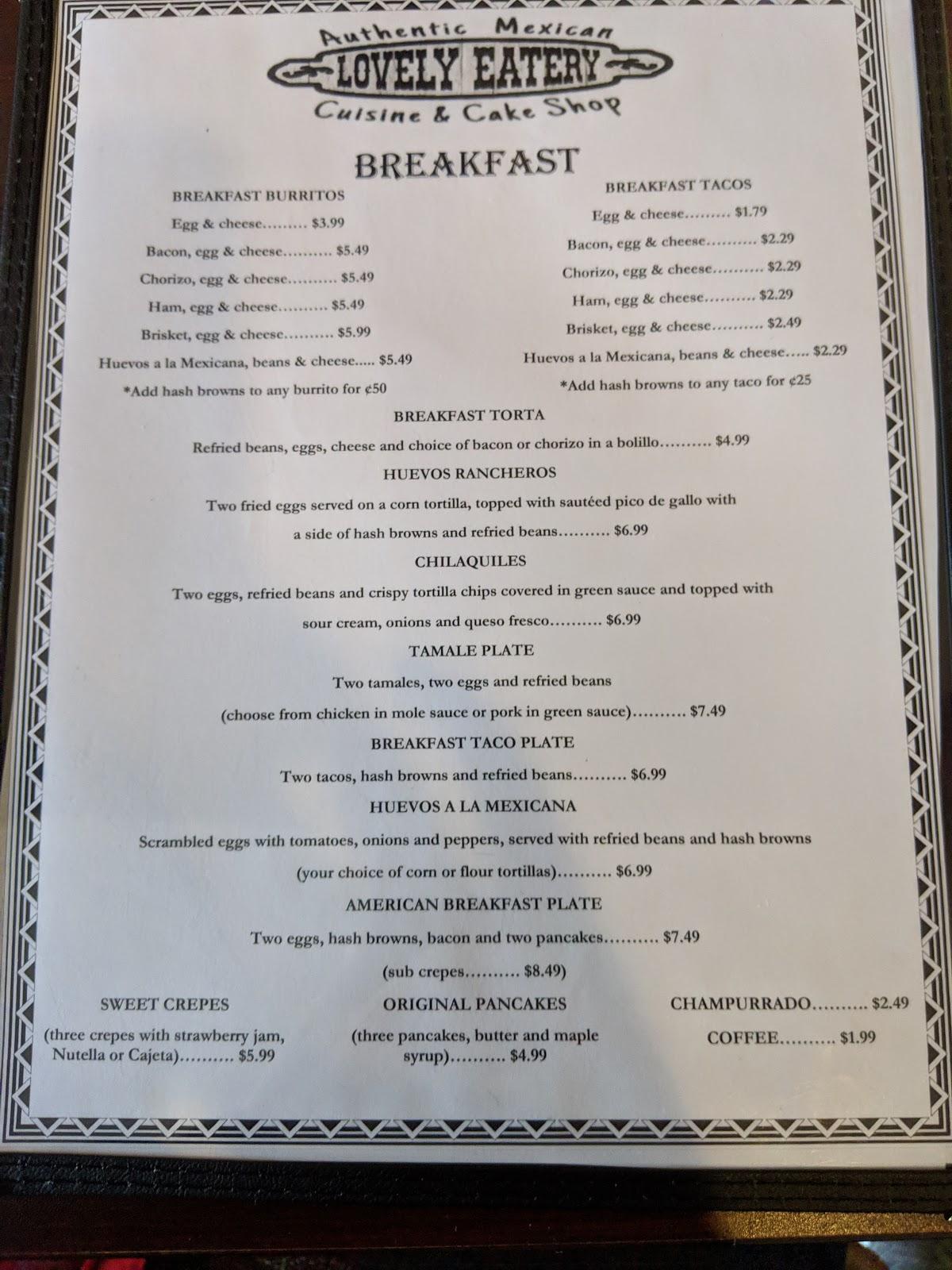 Menu at Lovely Eatery desserts, Longview