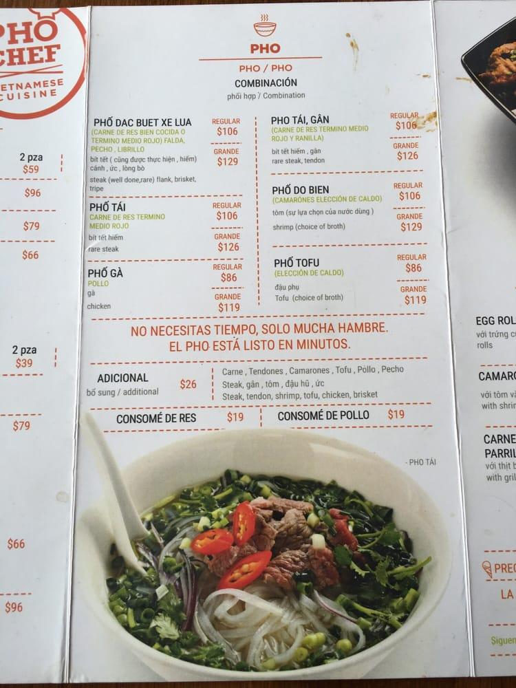 Carta del restaurante Pho Chef, Guadalajara