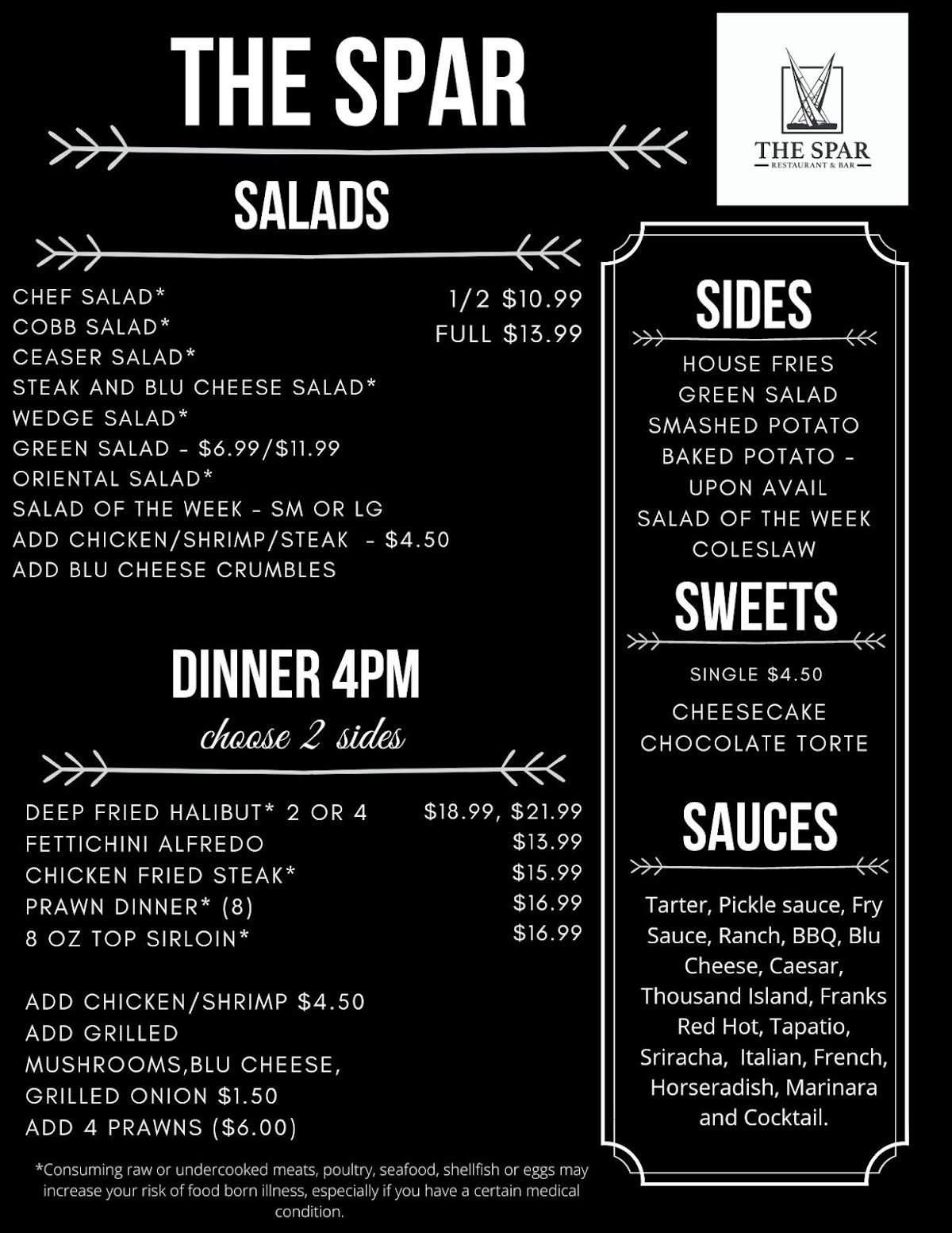 Menu at The Spar Restaurant & Bar, Cathlamet