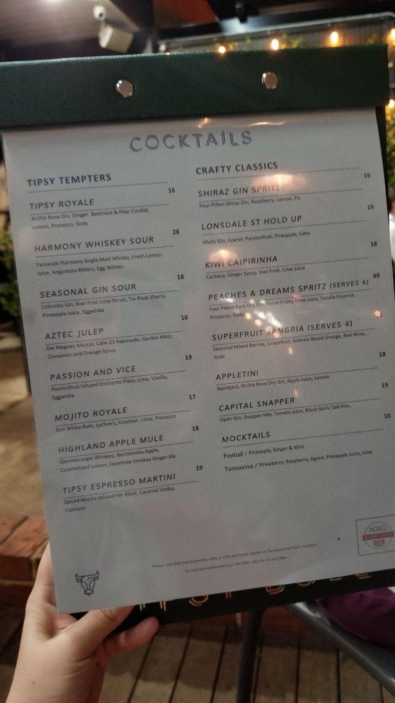 Menu at T pub & bar, Braddon