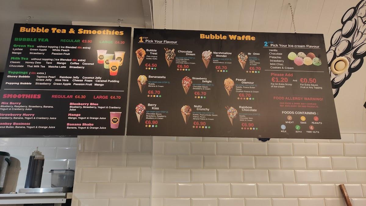 Menu at Bubble Waffle Factory desserts, Dublin, 20 Liffey St. Lower