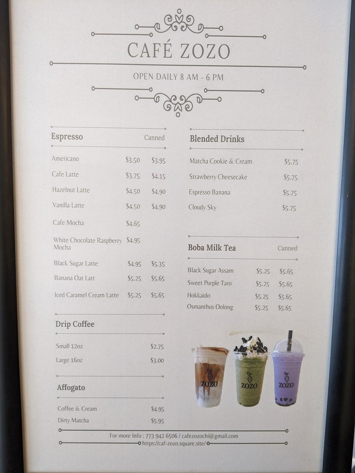 Menu at Cafe ZoZo, Chicago