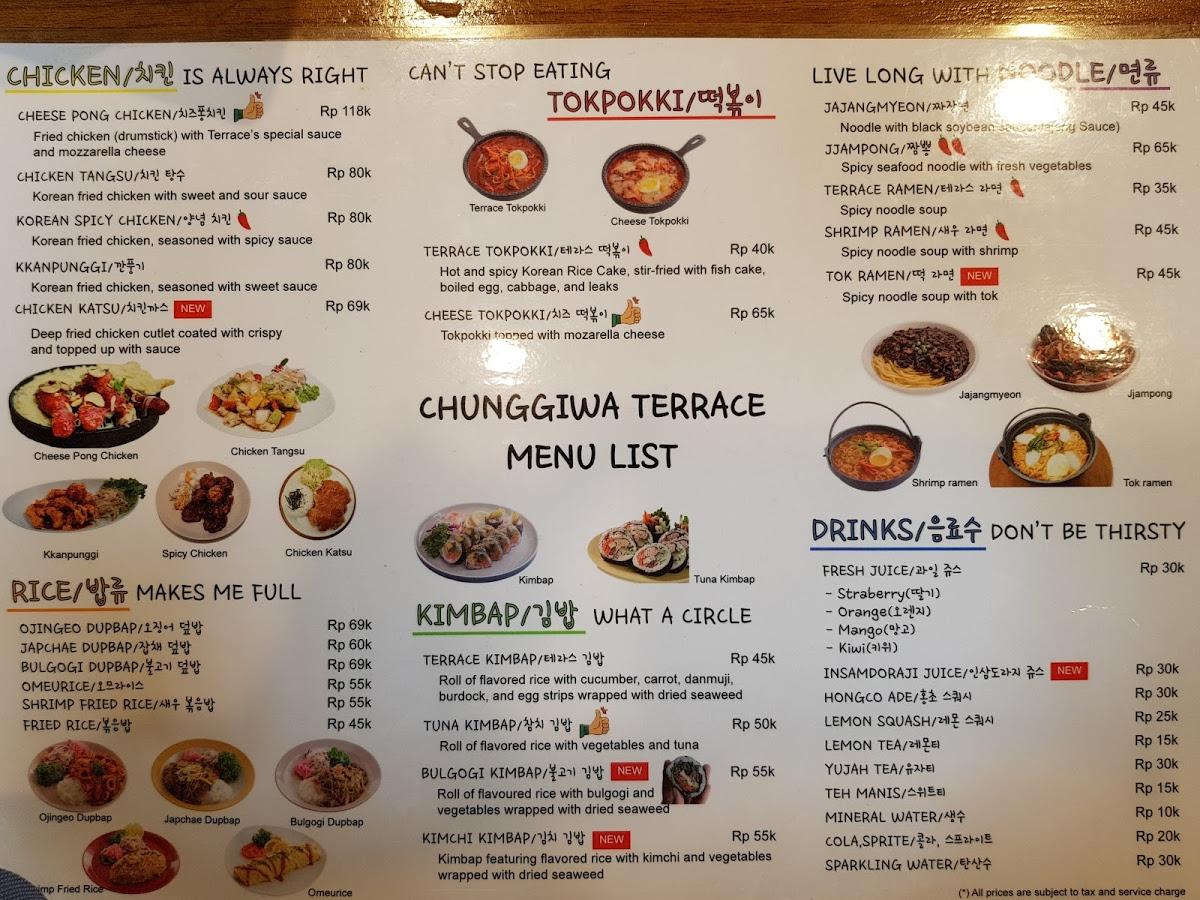 Menu at Chunggiwa Terrace restaurant, South Jakarta