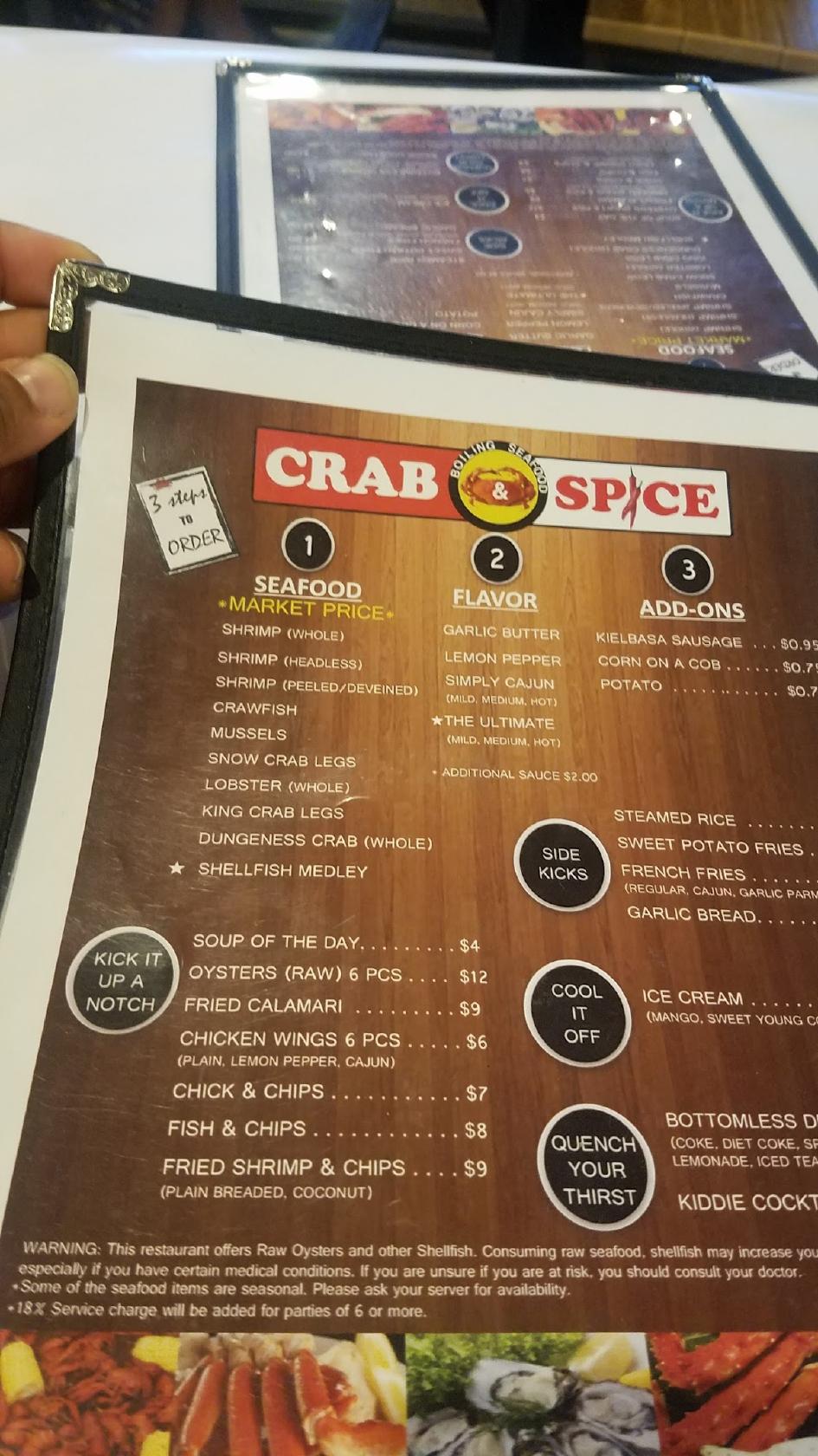 Menu at Crab & Spice restaurant, Woodridge