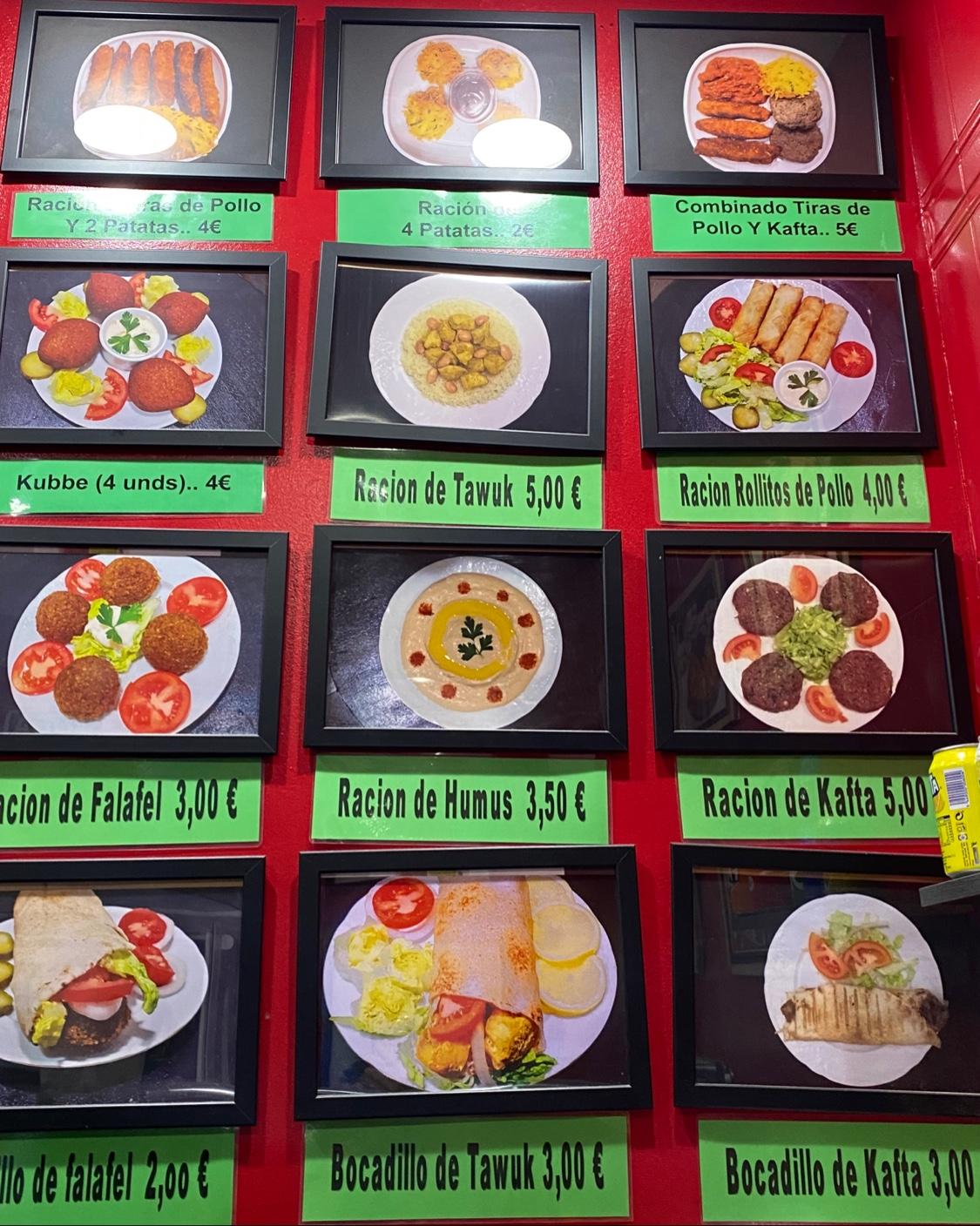 Carta del restaurante Falafel Express, Madrid