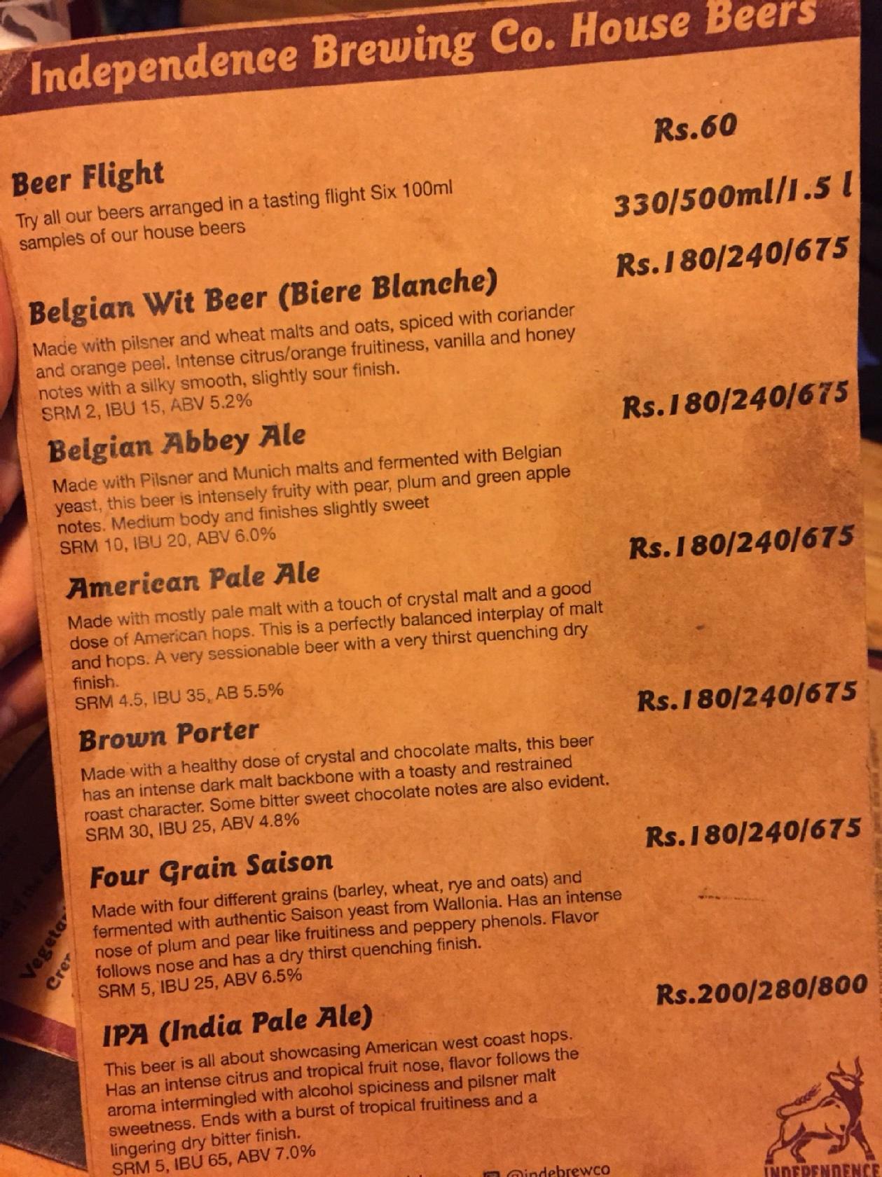 Menu at Independence Brewing Company, Pune, 1 Ghorpadi Mundhwa Road