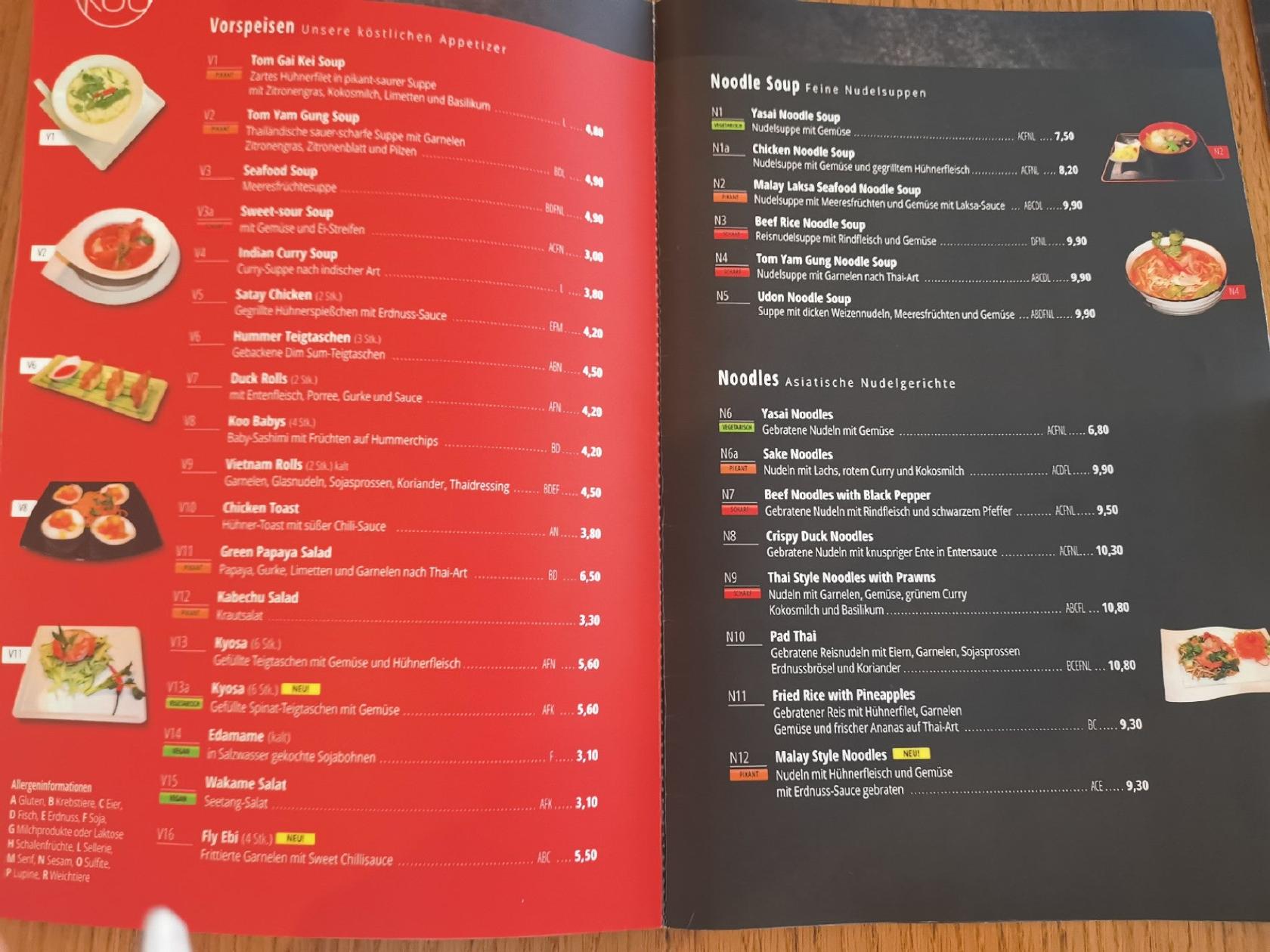 Menu at Koo Asia Restaurant, Vienna, Wiedner Hauptstraße 66