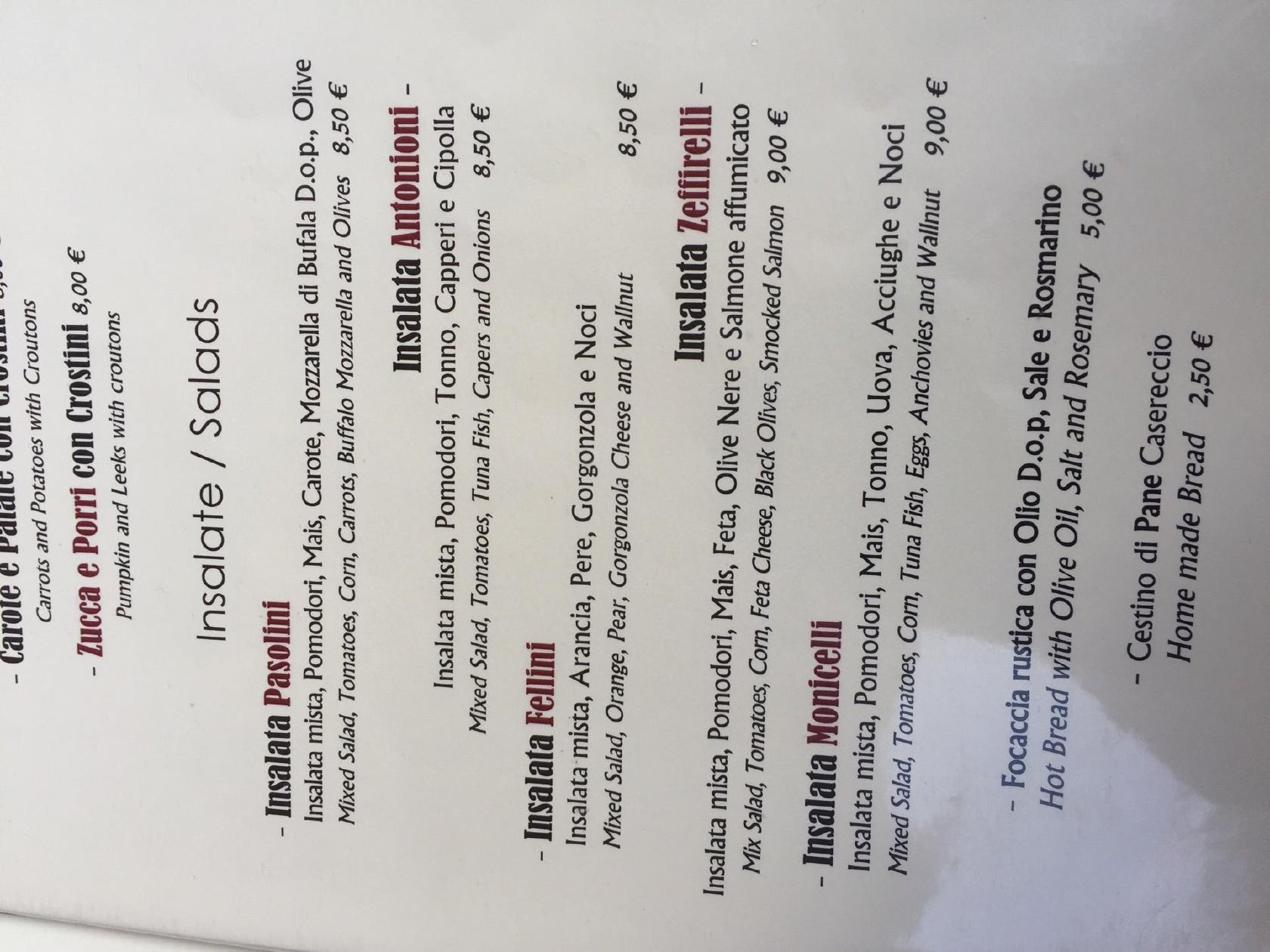 Menu da Ombre Rosse pub & bar, Roma