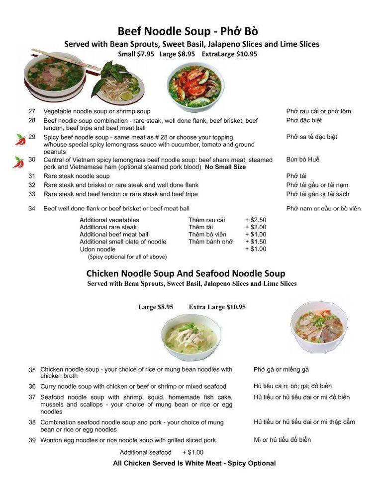 Menu at Phở Linh Vietnamese Grill restaurant, Albuquerque, Central Ave SE