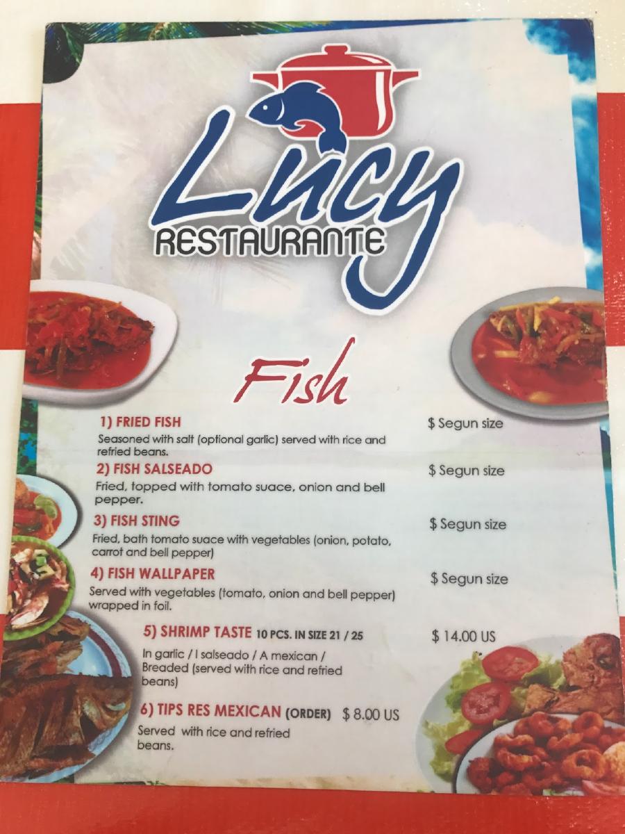 Menu at Restuarant Lucy restaurant, San Miguel de Cozumel