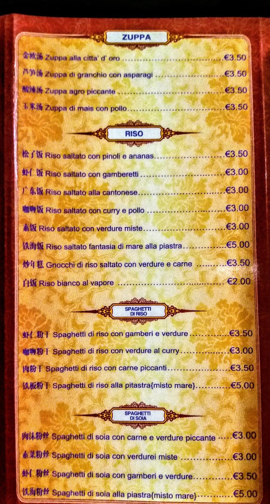 Menu da Ristorante Cinese Citta' D'Oro, Poggibonsi