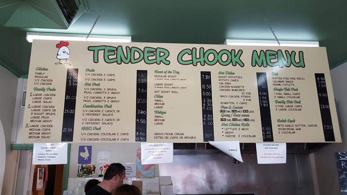 Menu at Tender Chook fast food, Castlemaine