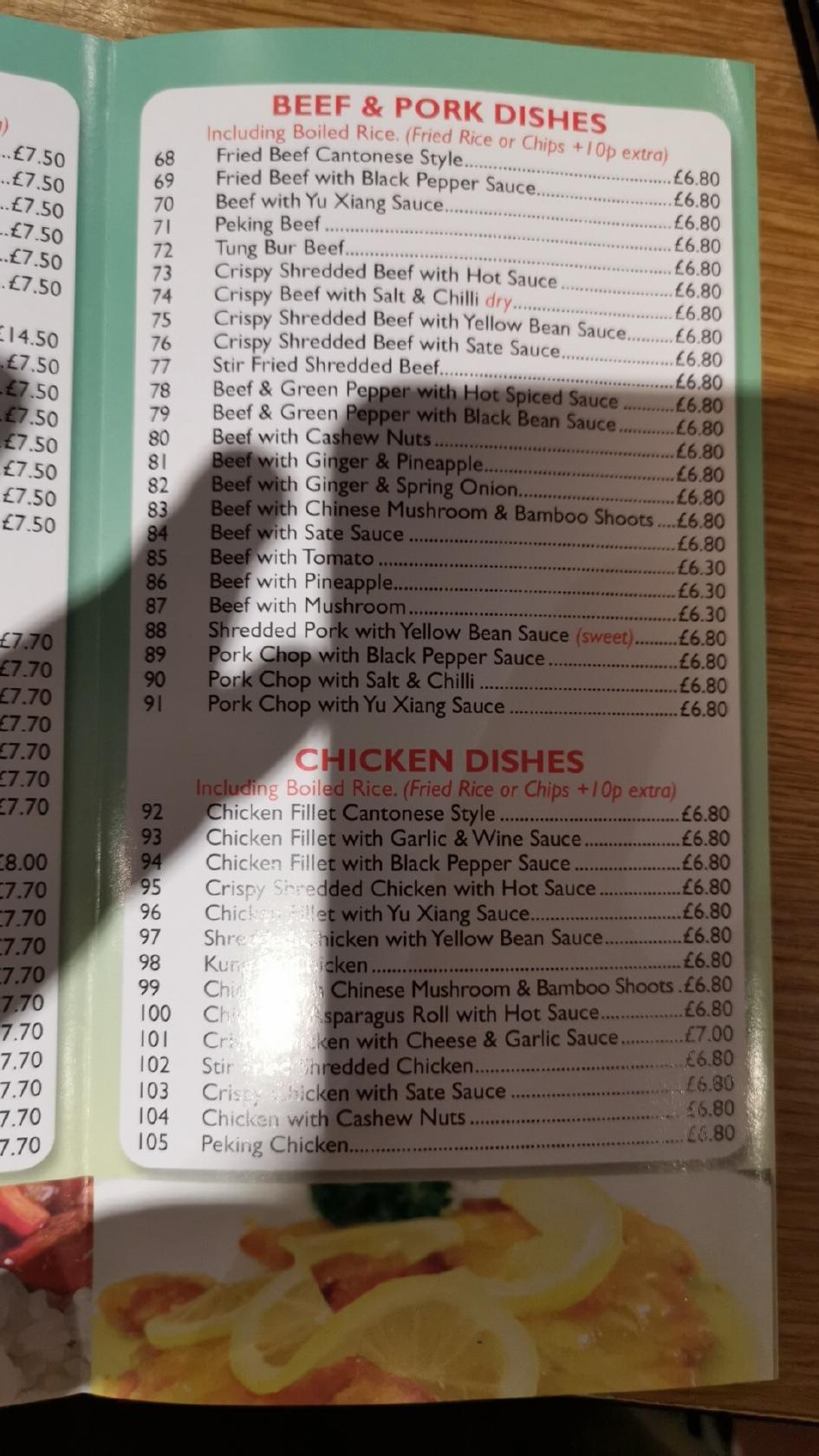 Menu at The New Dragon restaurant, Dumfries
