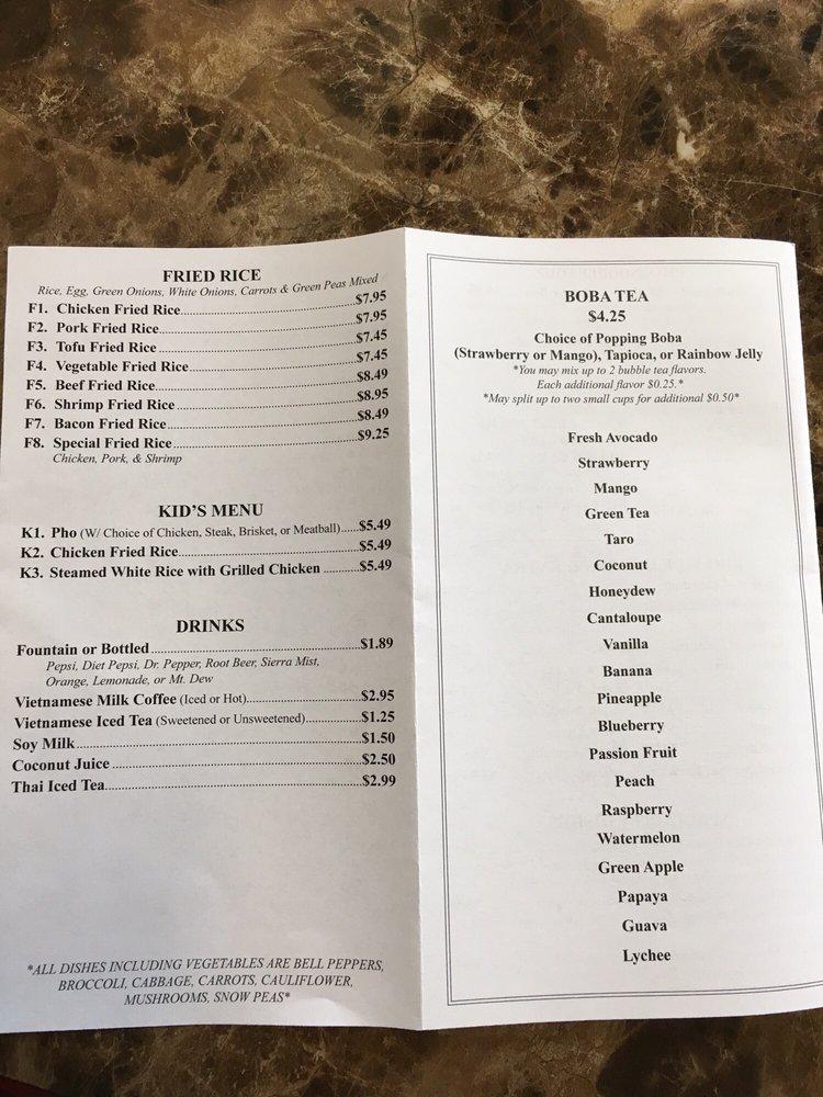 Menu at 4 Sisters Pho restaurant, Bremerton
