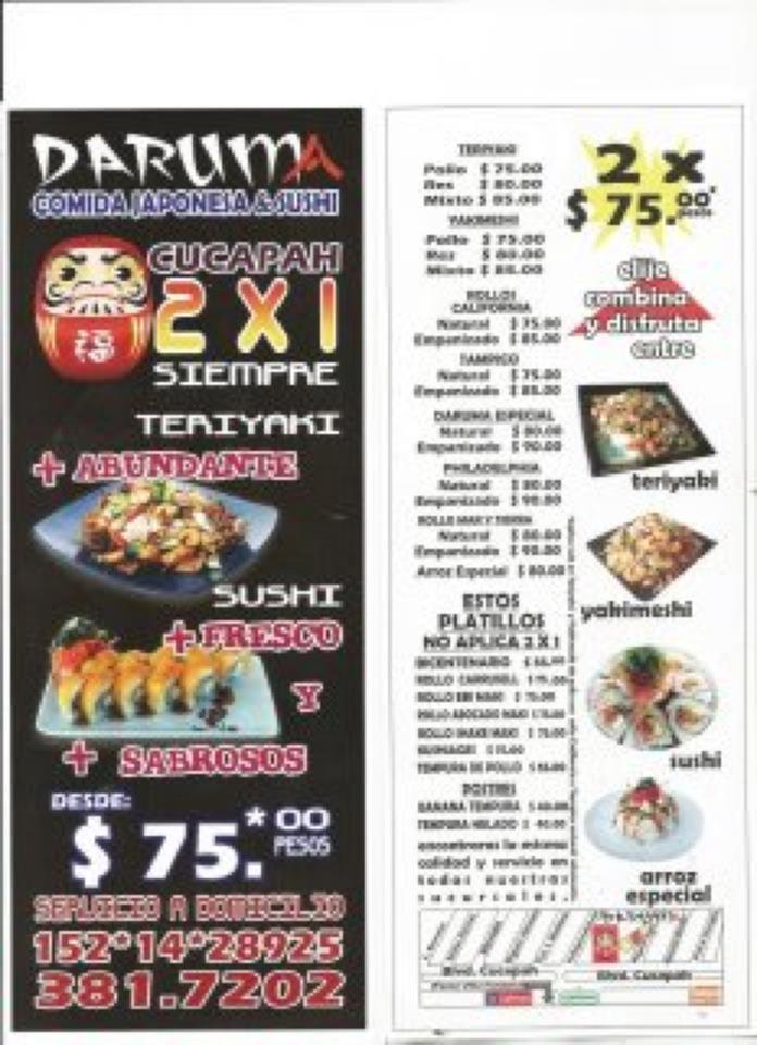 Menu at Daruma restaurant, Tijuana, Cucapah