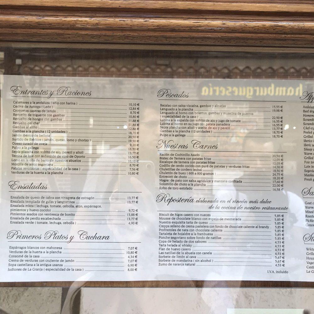Menu at El Sitio pub & bar, Segovia
