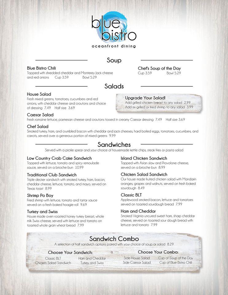 Menu at Bay Watch Cafe, North Myrtle Beach