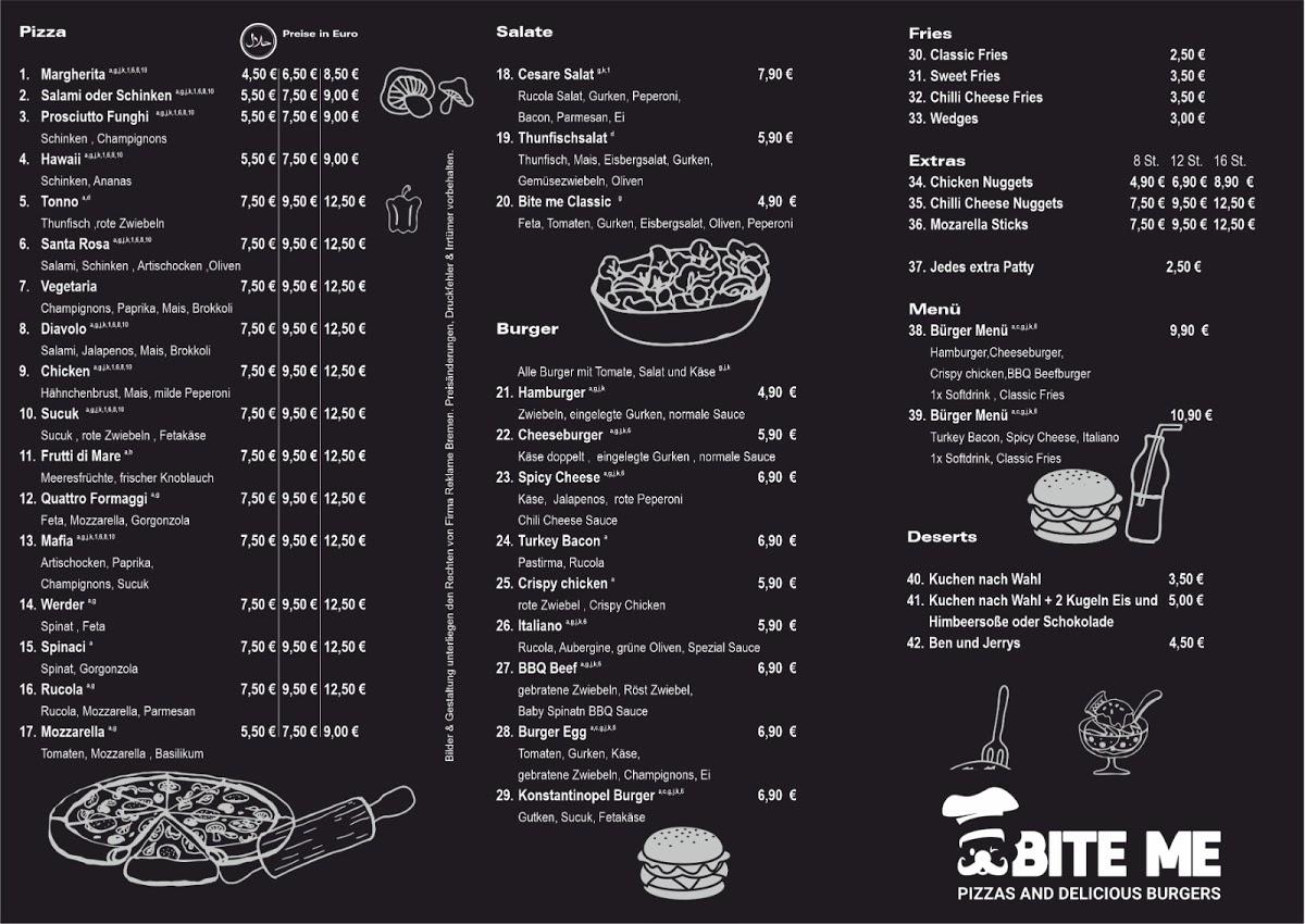 Menu at Bite Me Pizzas and delicious Burger, Bremen
