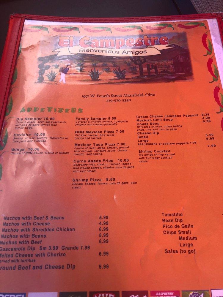 Menu at El Campestre restaurant, Ontario