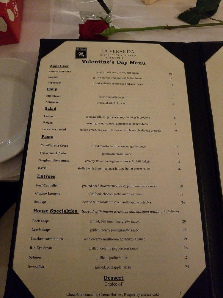 Menu at La Veranda Ristorante Italiano restaurant, Pittsburg