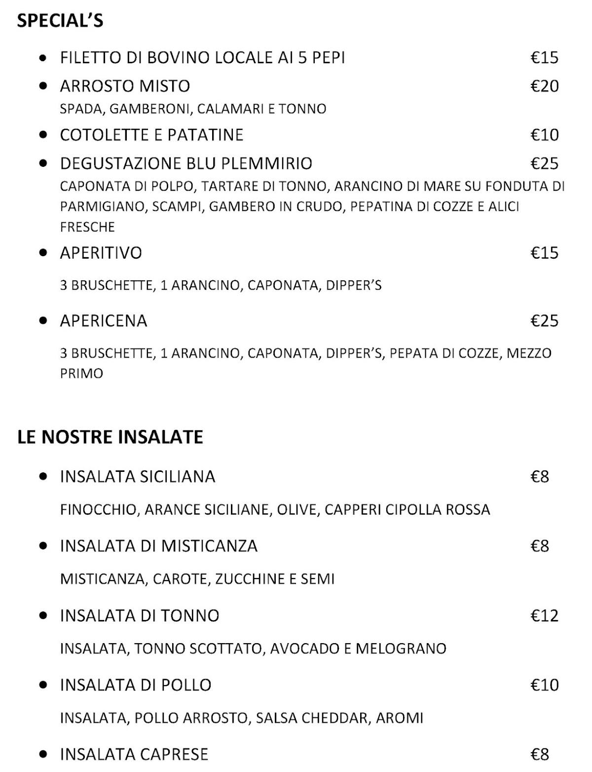 Menu da Lido Fly Beach, Carrozziere