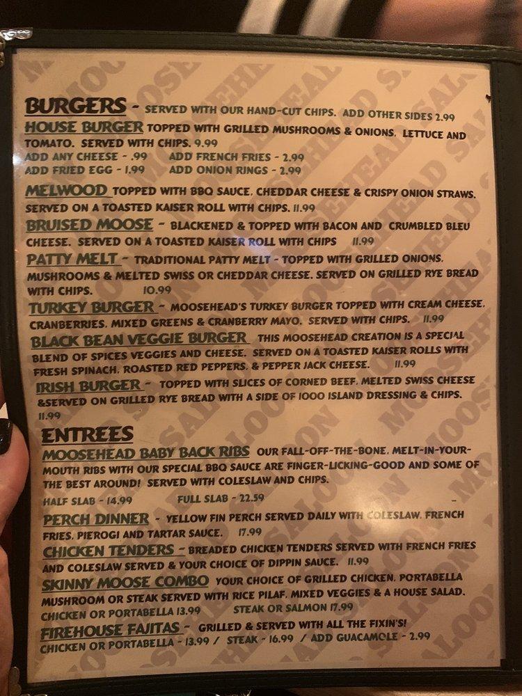 Menu at Moosehead Saloon pub & bar, Westlake