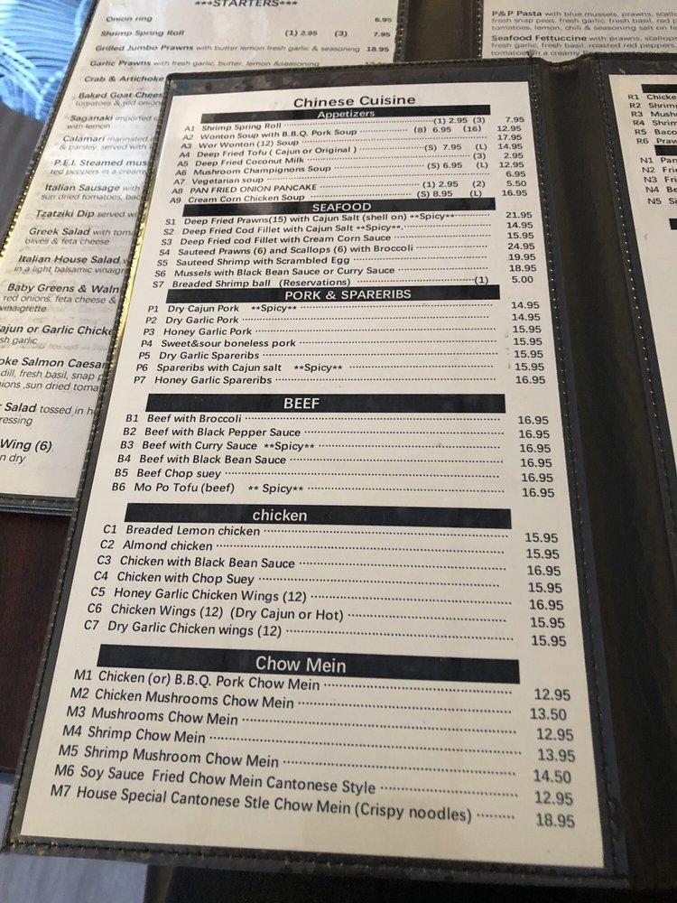 Menu au P & P Steak and Pasta restaurant à viande, Prince Rupert
