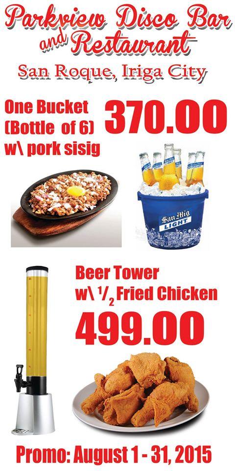 Menu at Parkview Disco Bar, City of Iriga